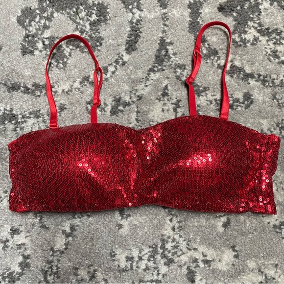 Tops | Red Sequin Bra Crop Top | Poshmark